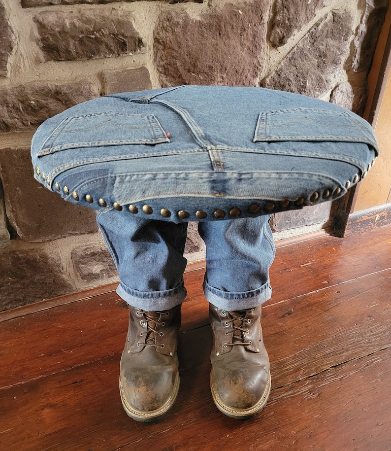 Unique Handmade Denim Jean Stool Table Boots for Feet Named - Etsy