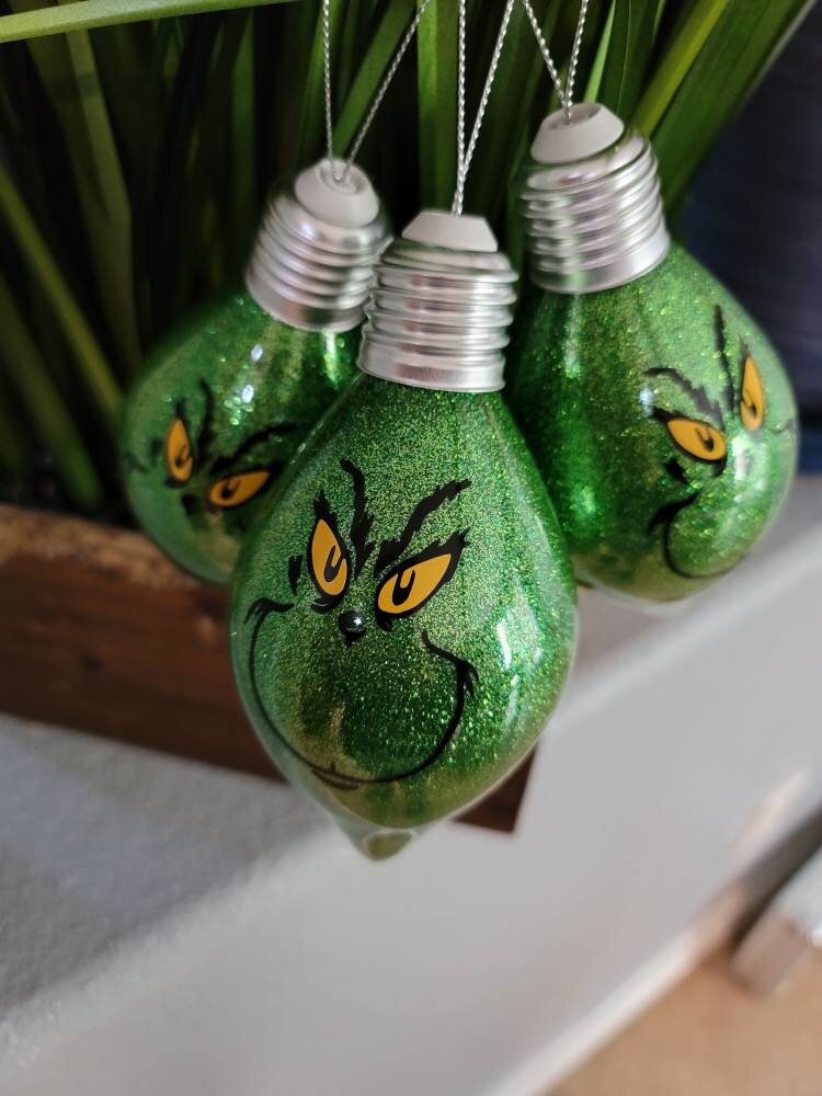 Hand Made Grinch Inspired Lightbulb Hanging Ornaments - Etsy