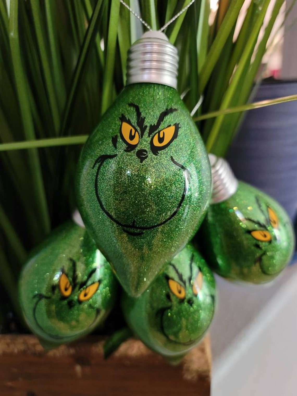 Hand Made Grinch Inspired Lightbulb Hanging Ornaments - Etsy
