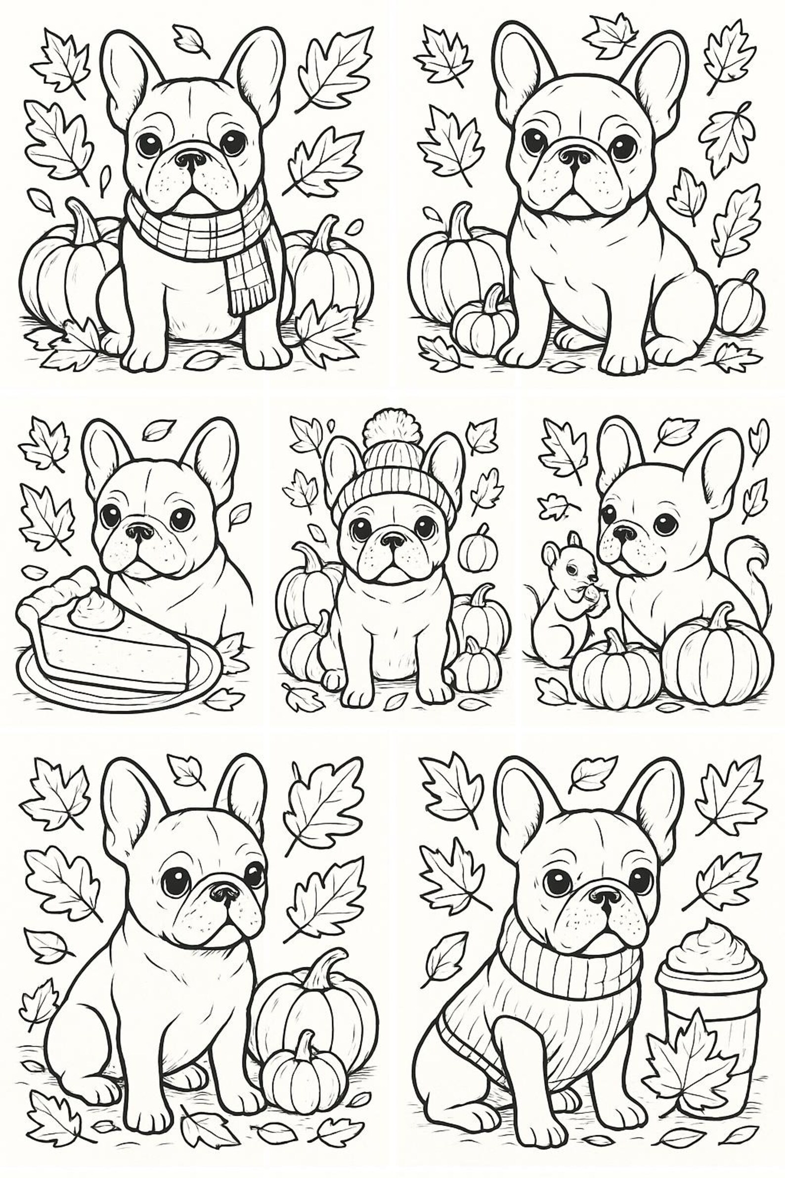 Frenchie Fall Coloring Pages – 8 Pack Digital Download With Bonus ...