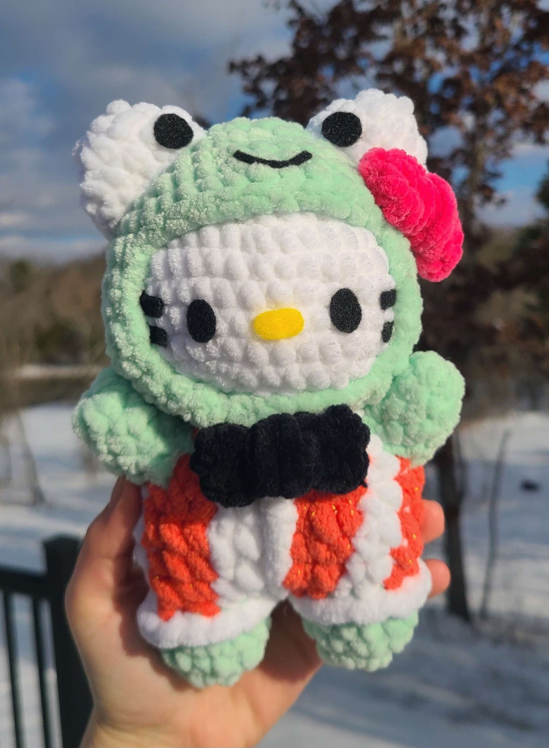 Crochet Frog Hello Kitty Amigurumi, Small Buisness, Handmade, Stuffed ...