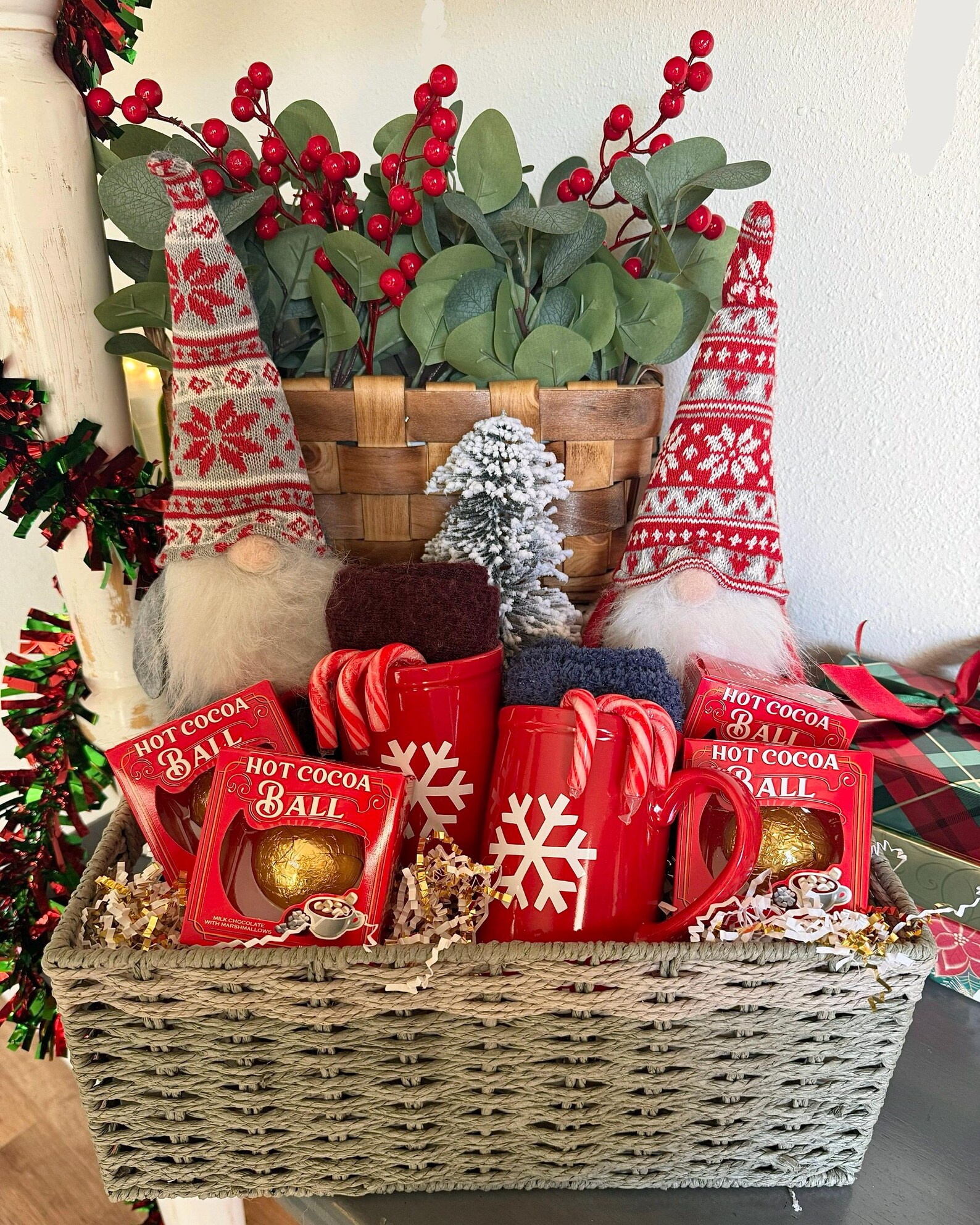 Family Size Hot Coco Kit Gift Basket With GNOME Holiday Decor Large ...