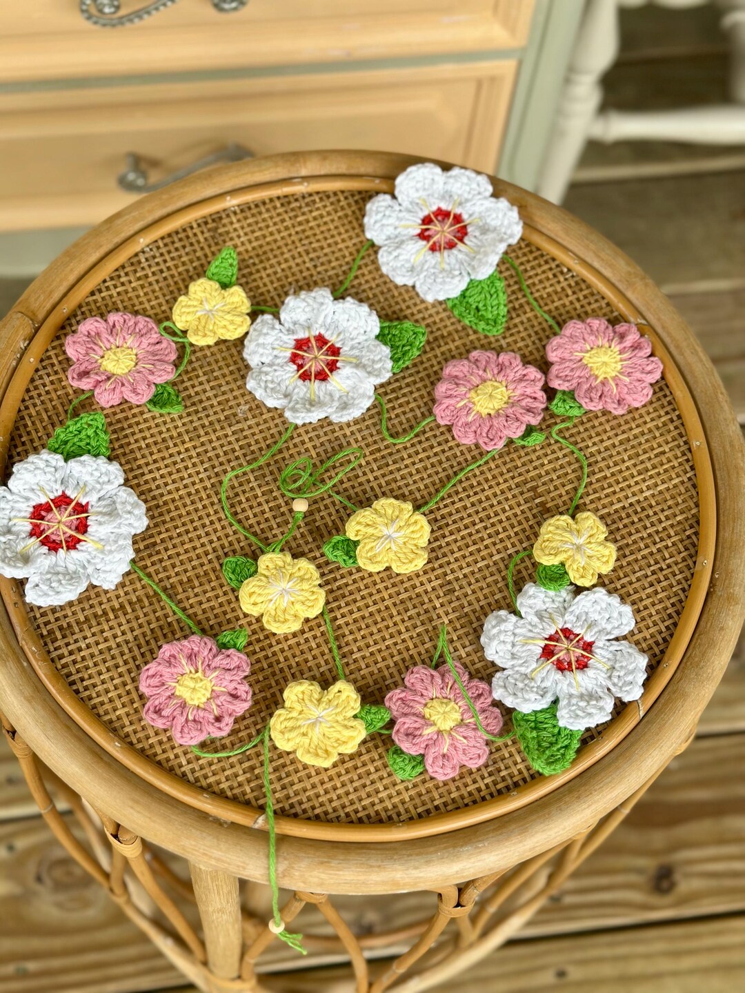 Flower Garland, Daisy Baby Nursery Banner, Crochet Spring Garland With ...