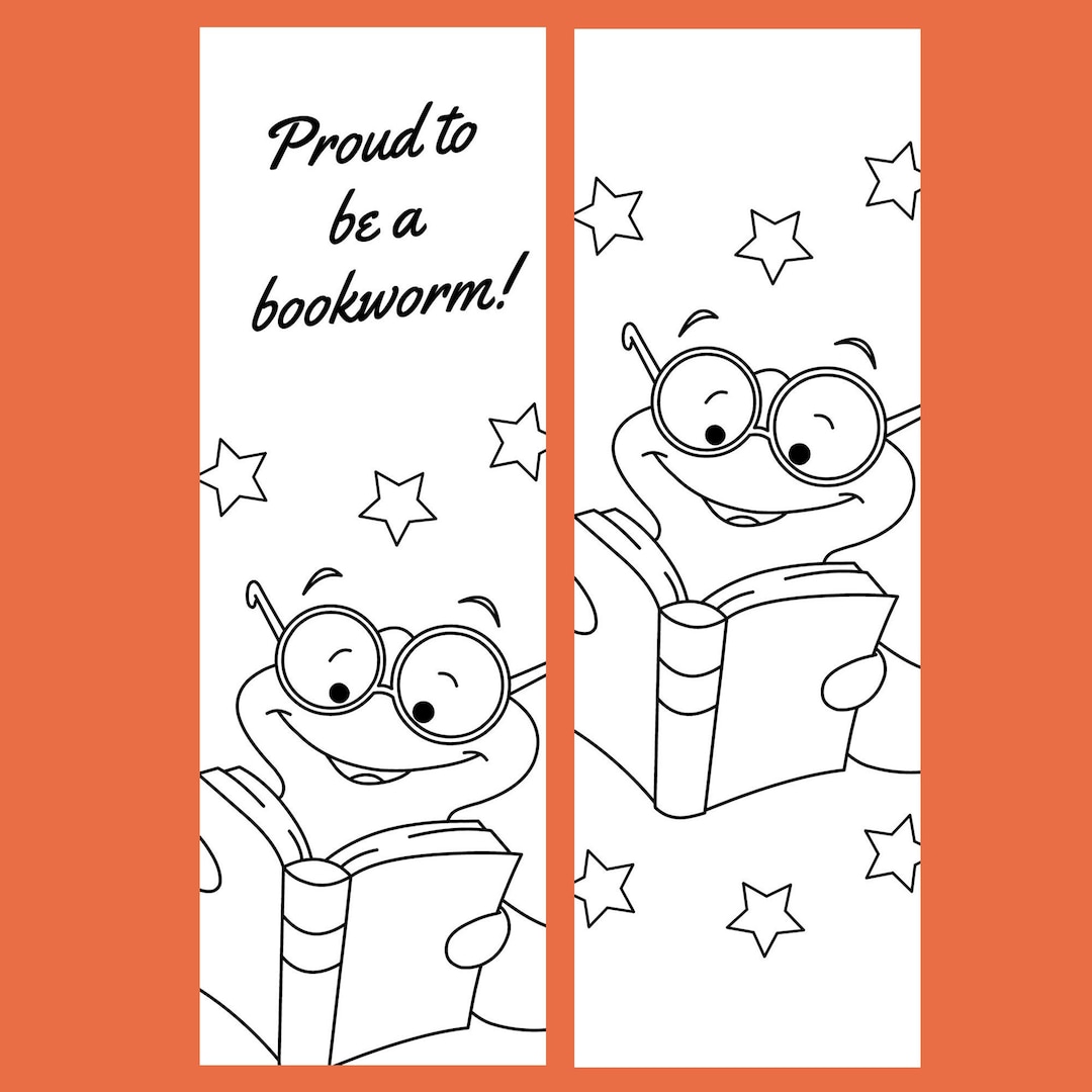 Proud to Be a Bookworm Coloring Bookmark, for Book Lovers, Fun Digital ...