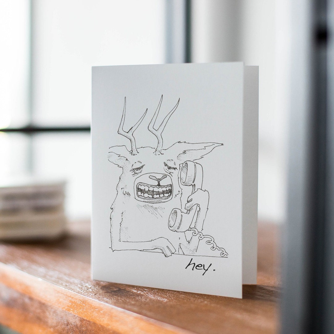 Hey Deer Greeting Card | Printable Deer Card | Deer on the Phone Note ...