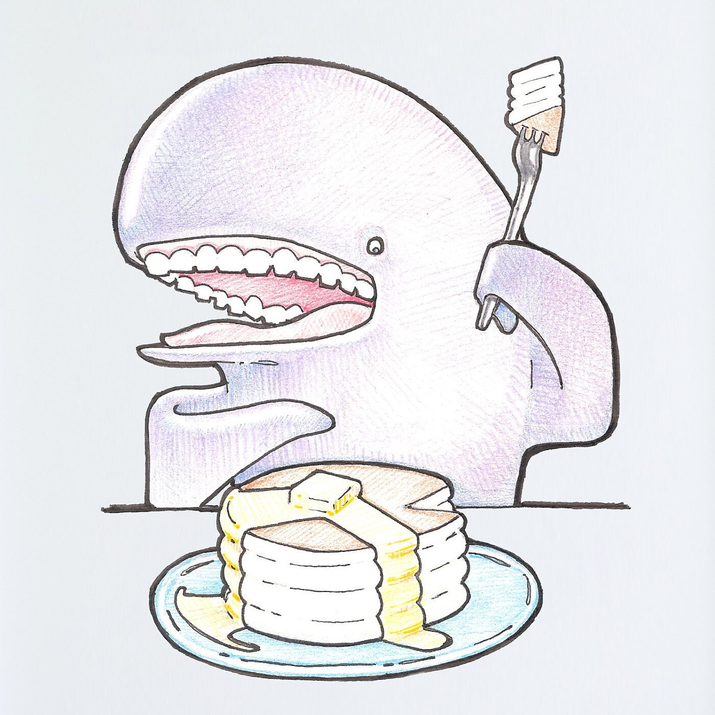 Whale Eating Pancakes Art Print | Wall Art Printable | Whale Nursery ...