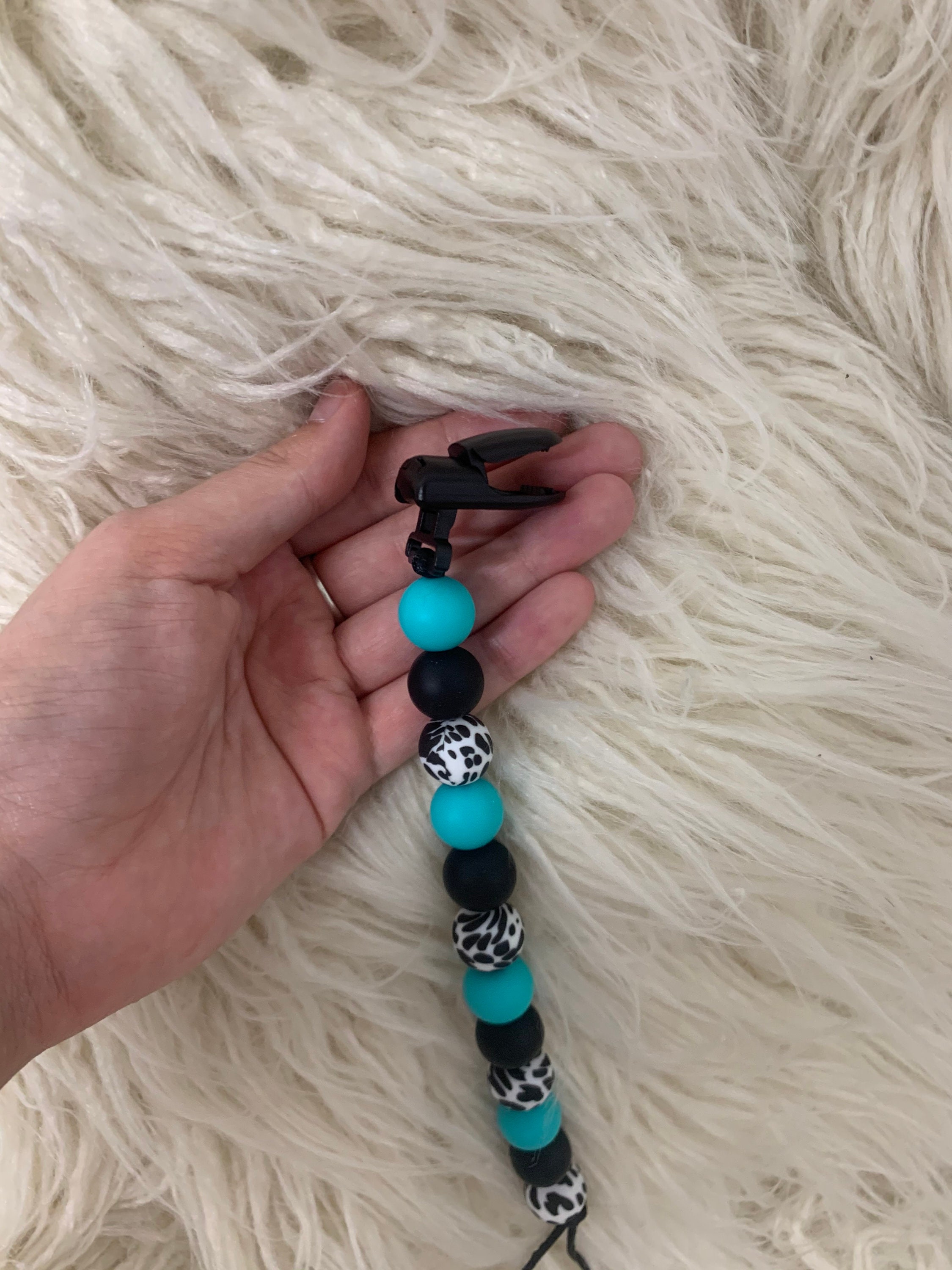 Turquoise Cow Print Pacifier Clip, Western Inspired Teal Pacifier Clip ...