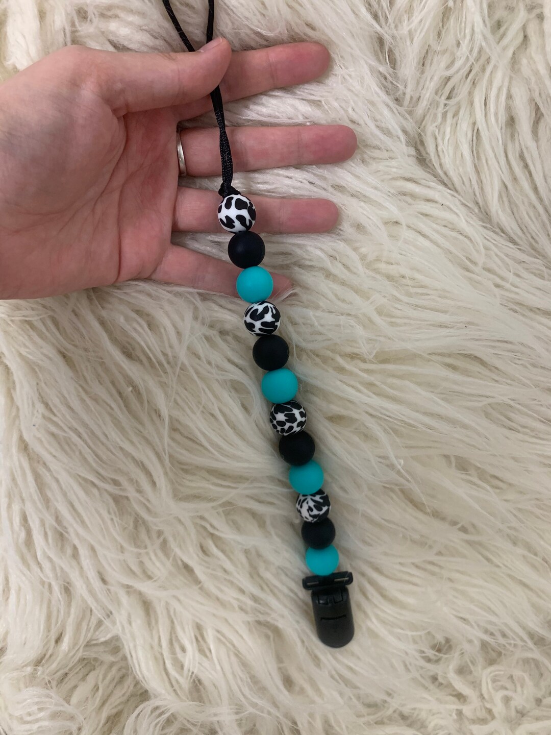 Turquoise Cow Print Pacifier Clip, Western Inspired Teal Pacifier Clip ...
