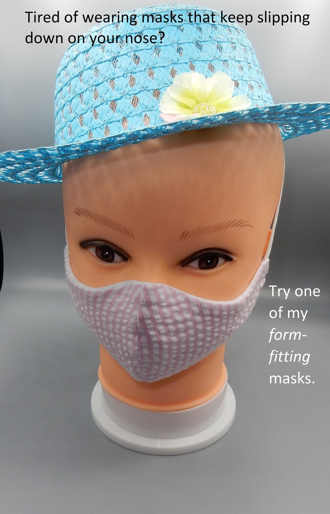 Pink Stripe Seersucker HEPA Filter Face Mask: Washable Cotton Blend ...