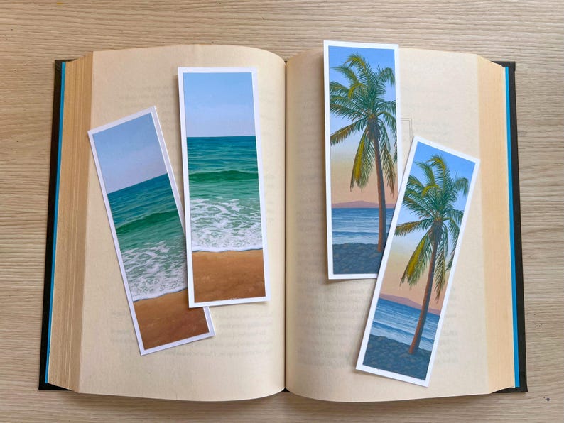 Tropical Beach and Palm Tree Printed Art Bookmarks - Etsy