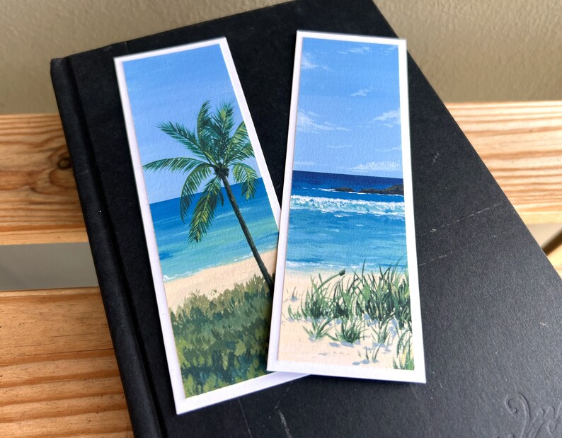 Tropical Beach and Palm Tree Printed Art Bookmarks - Etsy