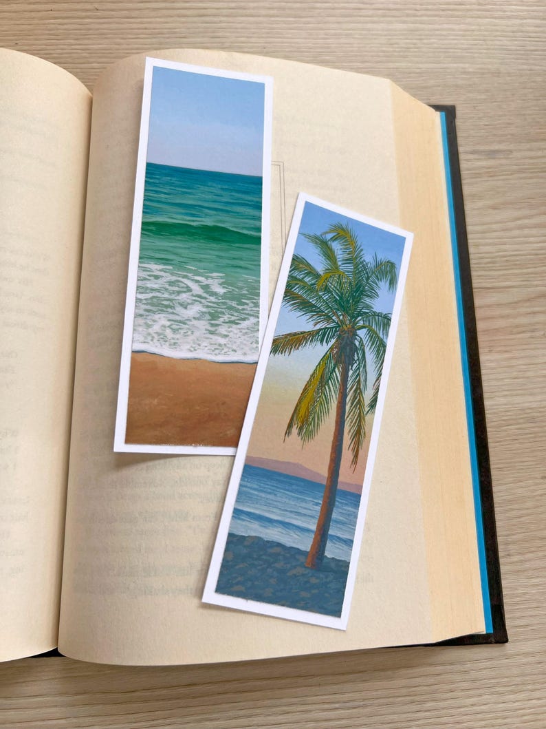 Tropical Beach and Palm Tree Printed Art Bookmarks - Etsy