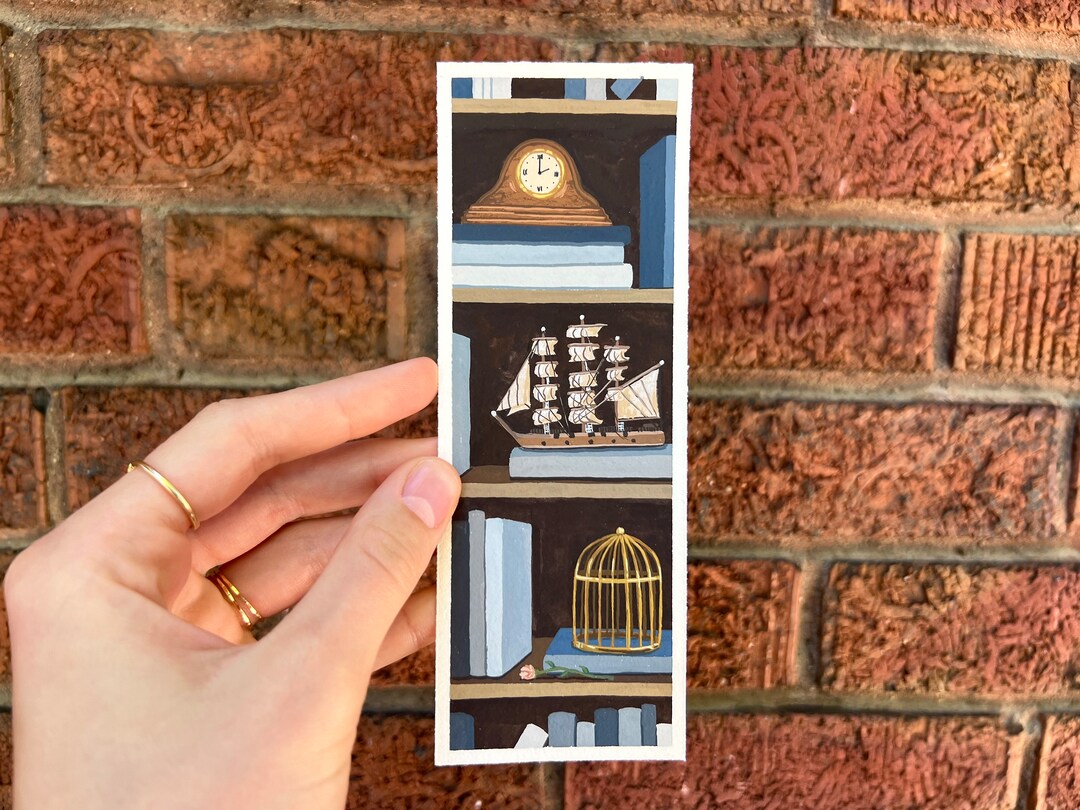 Poet's Bookshelf With Model Ship Original, Hand-painted Bookmark - Etsy