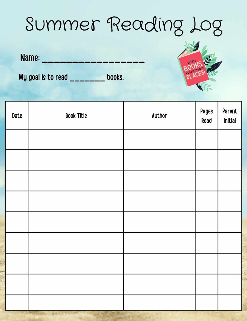 Summer Reading Log With Beach Background - Etsy