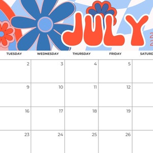 Retro Printable Calendar July 2024 Digital Planner Retro Aesthetic ...
