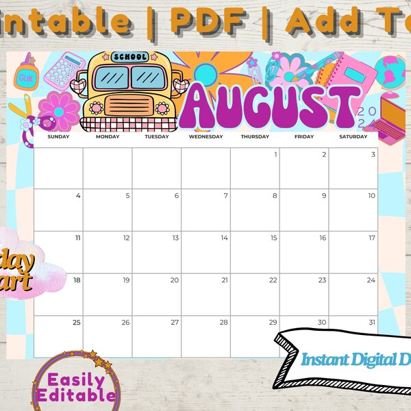 Cute August 2024 Calendar - Etsy