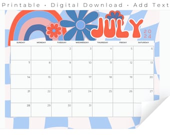Retro Printable Calendar July 2024 Digital Planner Retro Aesthetic ...