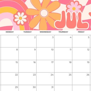 Retro Printable Calendar July 2024 Digital Planner Retro Aesthetic ...