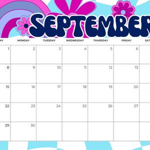 Printable September 2024 Calendar : Retro 70s Daisy Hippie Aesthetic ...