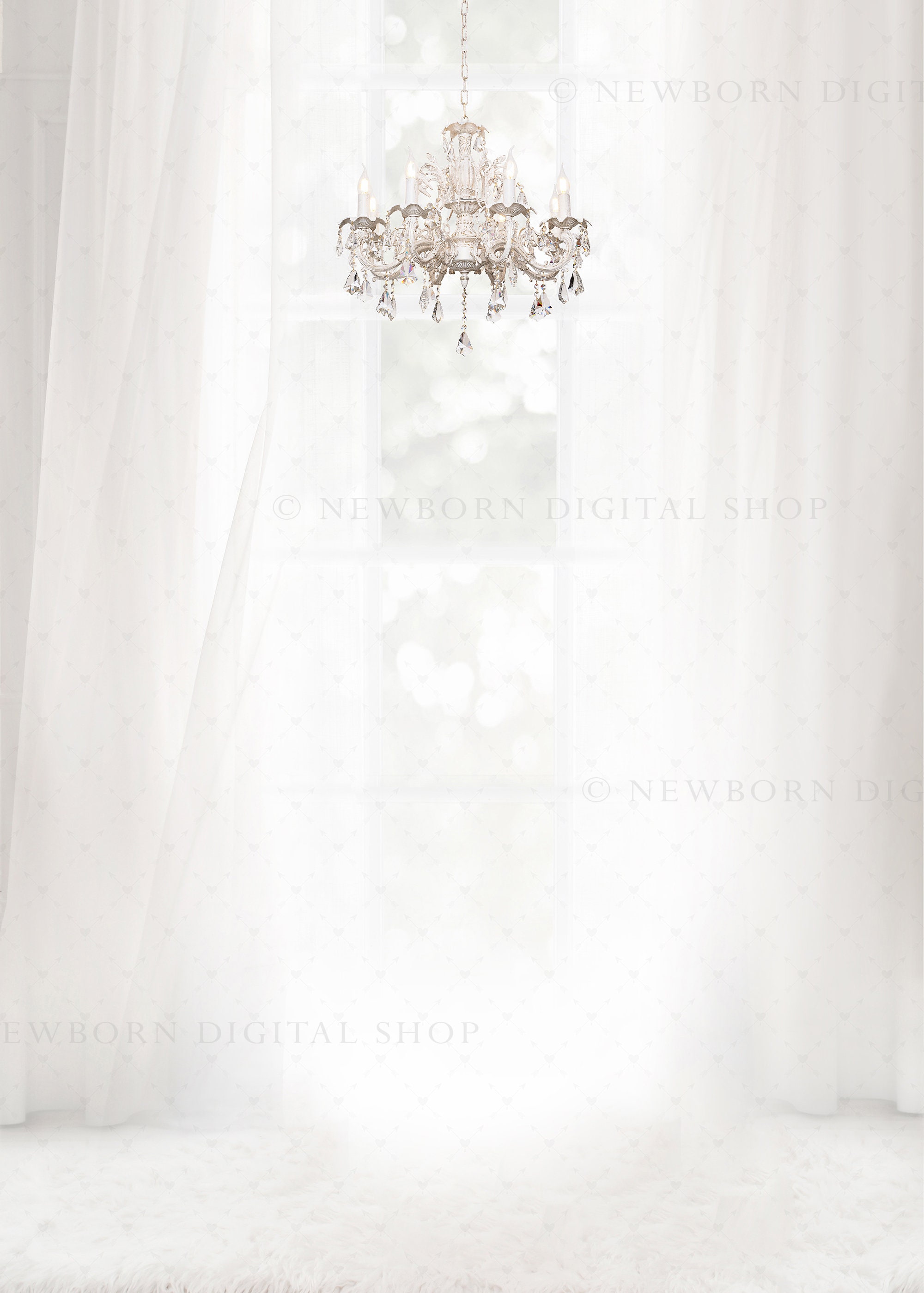 Backlit Window CHANDELIER Digital Backdrop V2 White Curtains - Etsy
