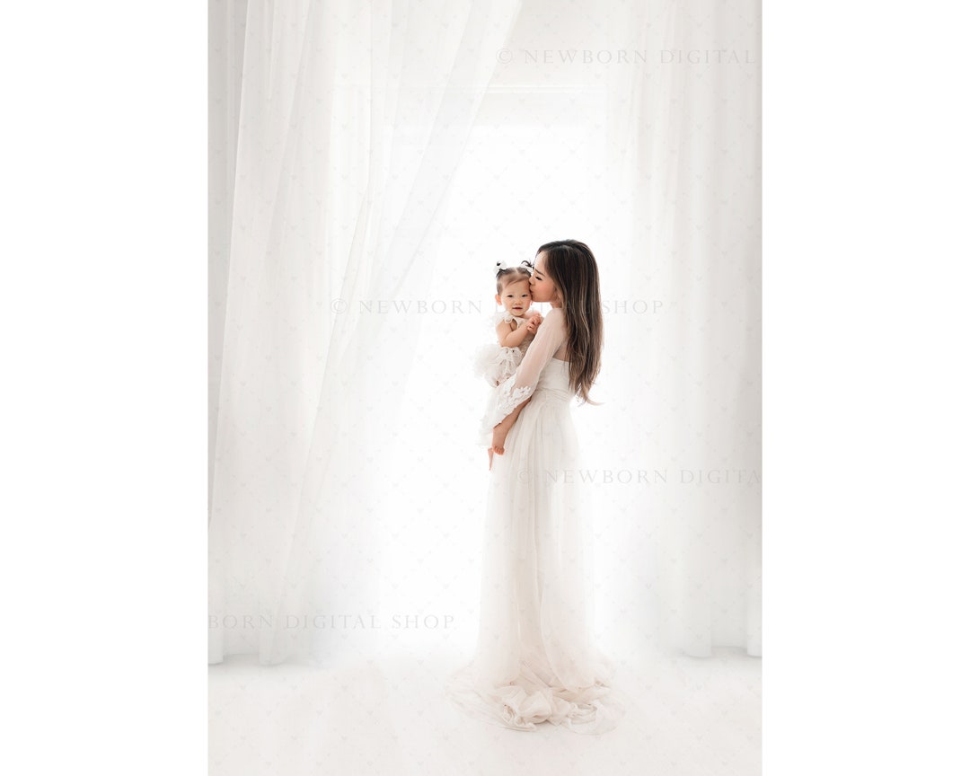 Backlit Window Digital Backdrop, White Curtains, Maternity Baby ...