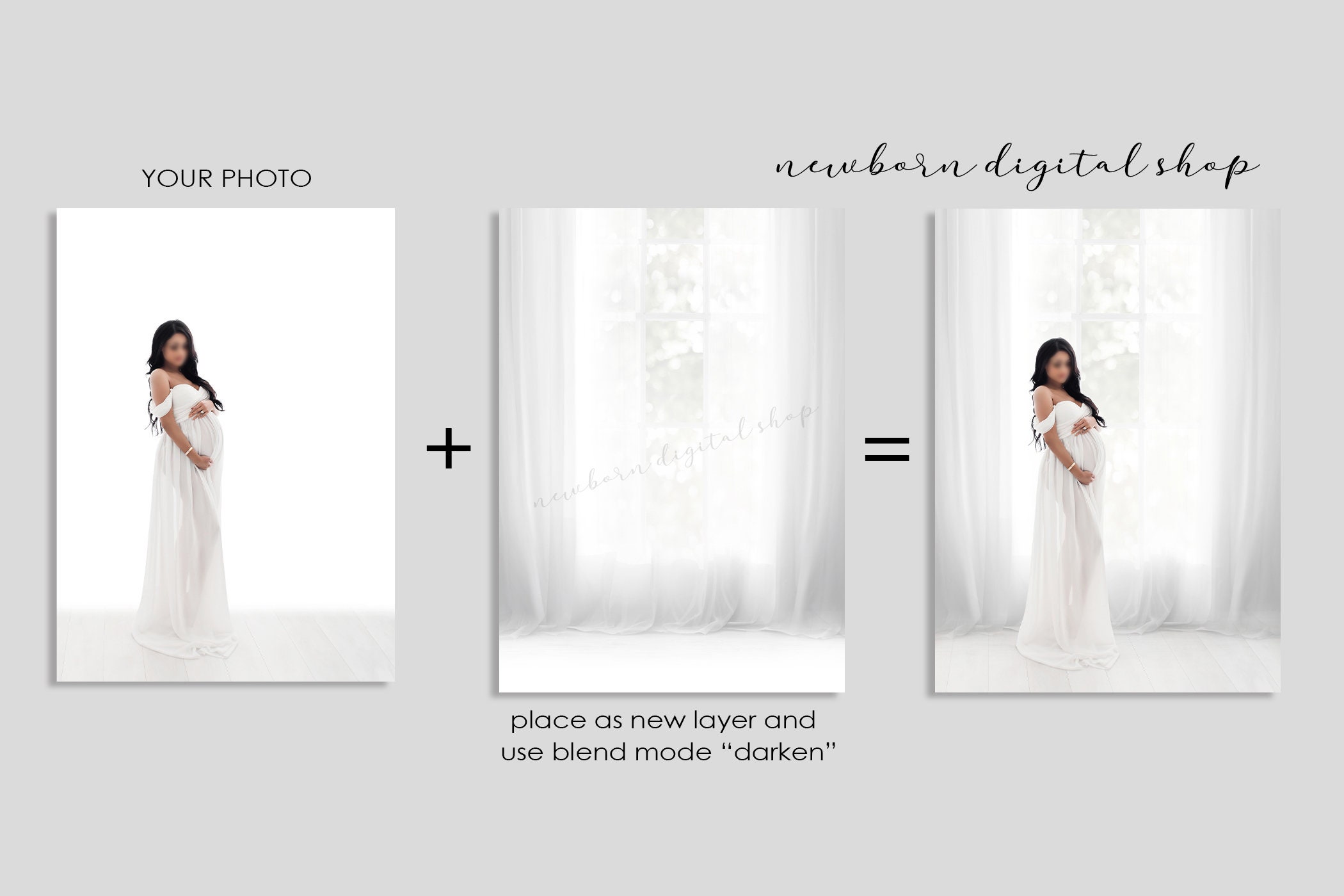 Backlit Window Digital Backdrop OVERLAY White Curtains, Maternity ...