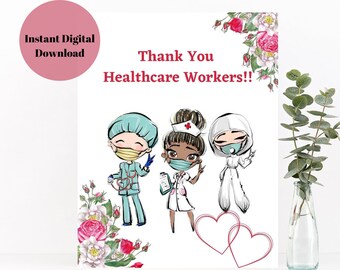 HEALTHCARE / NURSING / DOCTOR Thank You Card Watercolor Hand-painted ...