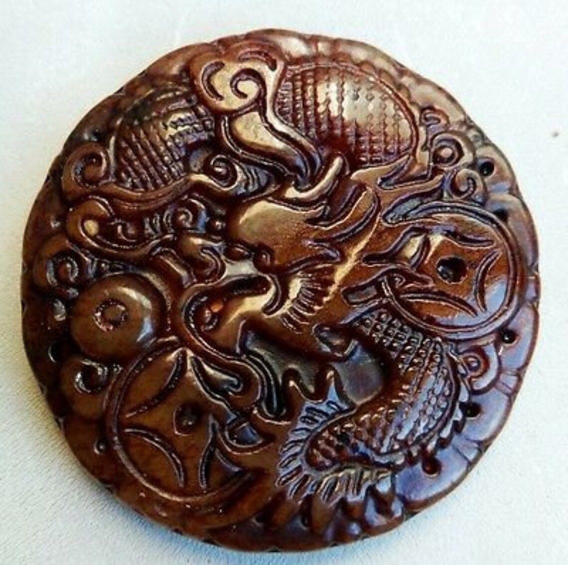 Large Thick Blood Jade Amulet Pendant Carved Dragon Protect | Etsy