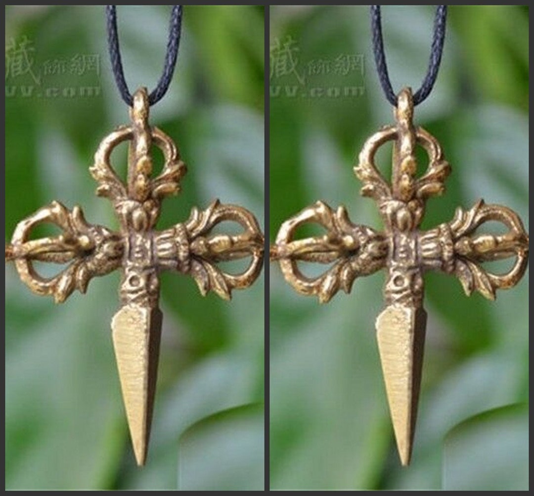 Pair Tibetan Brass Charm Tantric Protector Eye Pestle 3 Cross VAJRA ...