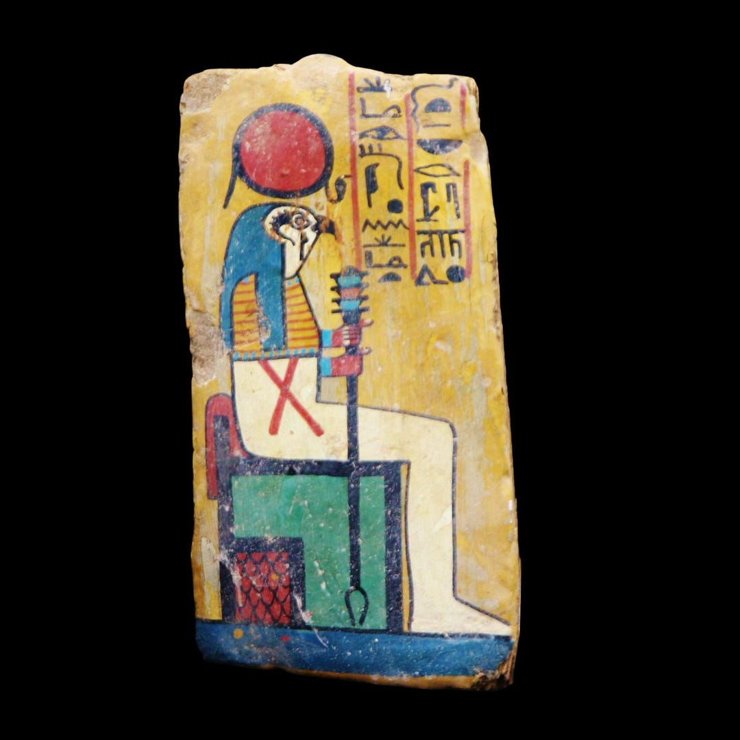 Antique Wood Wall Plaque Ancient Egyptian Panel With "qebehsenuef ...