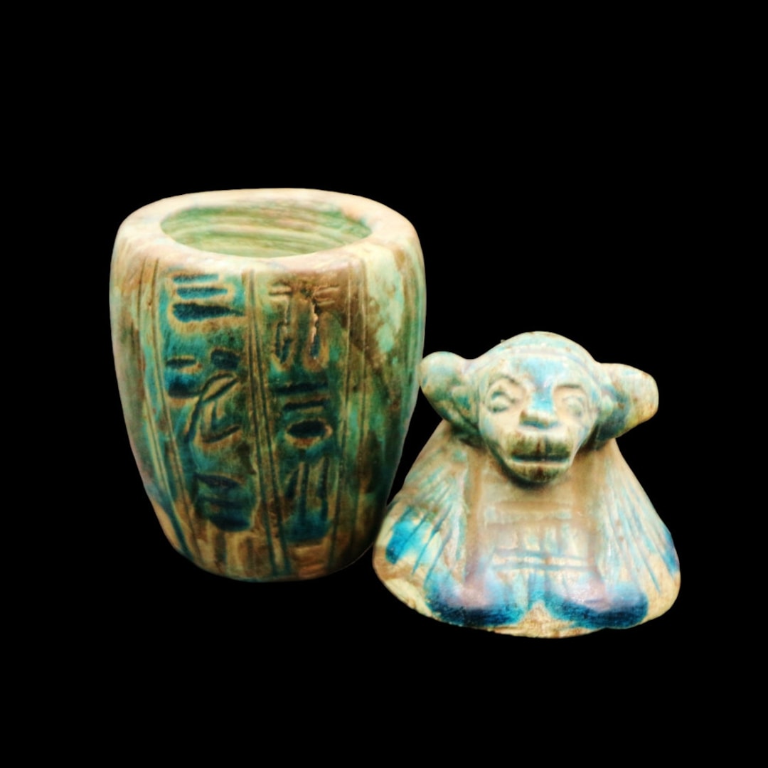 Antique Egyptian Ancient Hapy Baboon Head Stone Canopic Jar, Organs ...