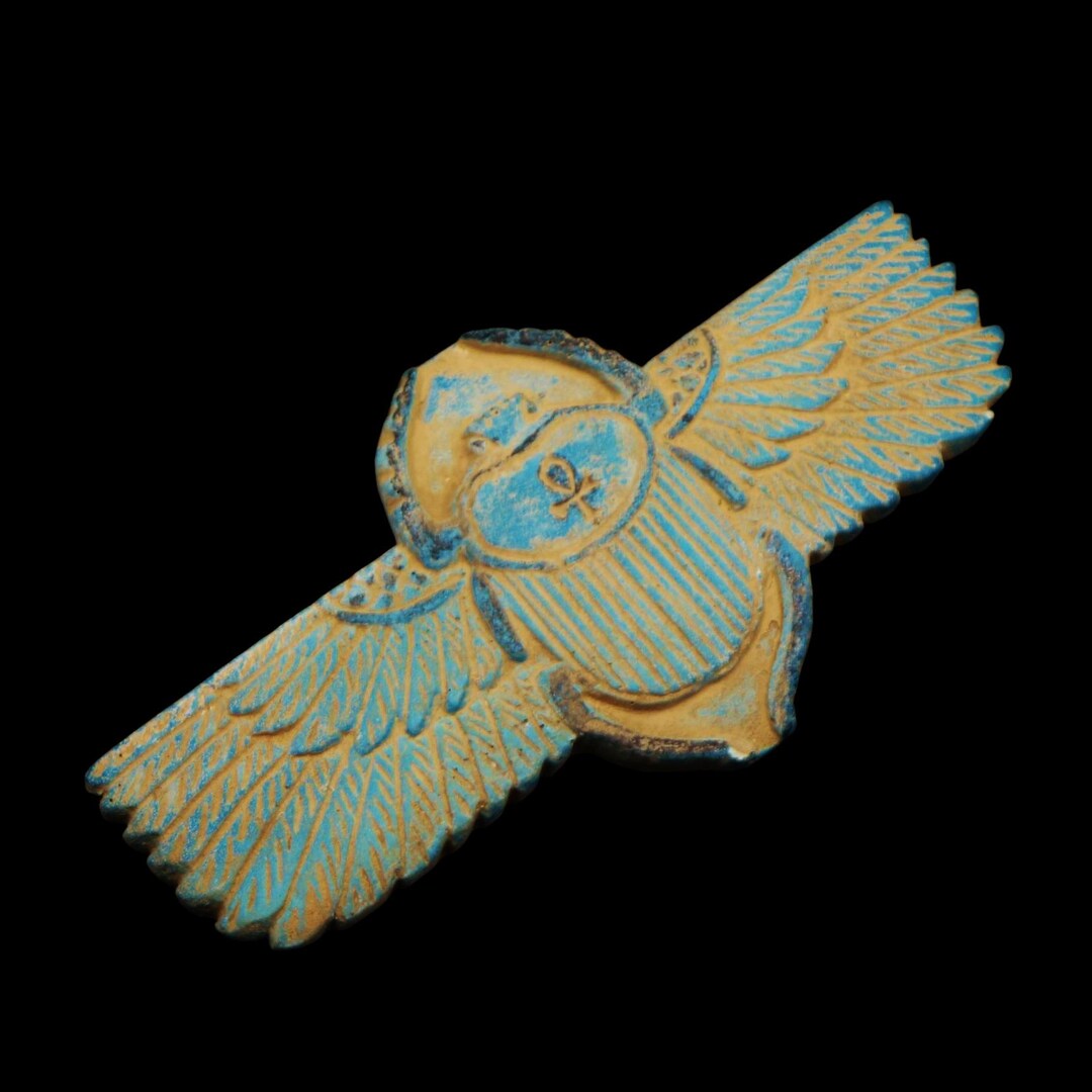 ANTIQUE Winged Faience Scarab Beetle Sculpture Ancient Egyptian khepri ...