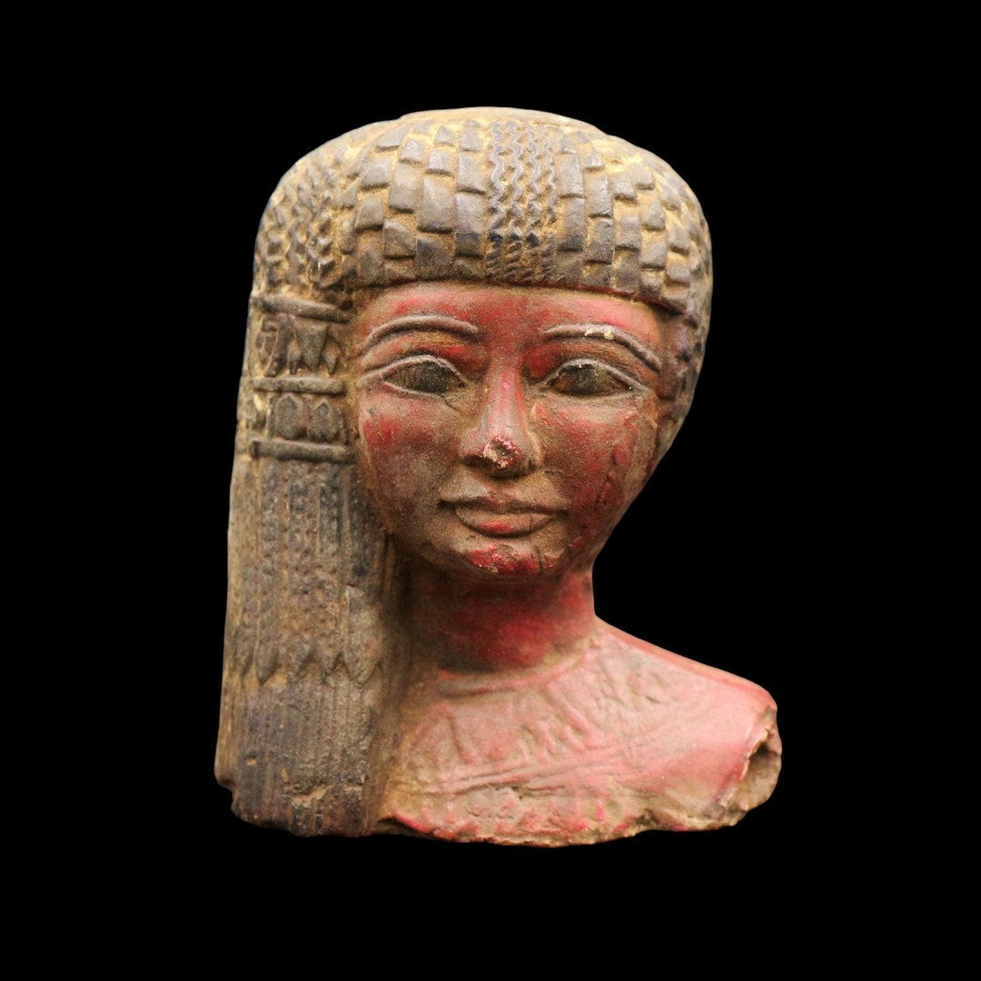 Rare Antique Egyptian Solid Bust Ancient Queen Tiye Mask Black Stone ...