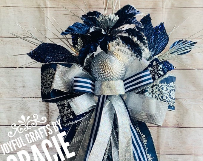 Navy Blue Silver Christmas Tree Topper, Elegant Christmas Tree Topper ...
