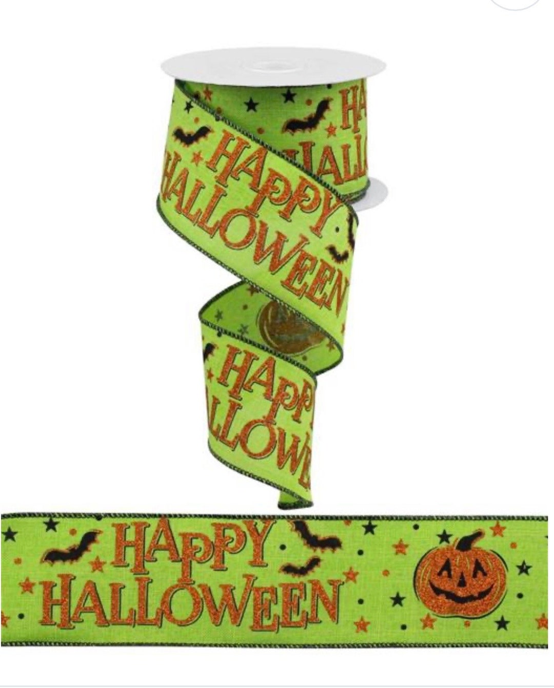 2.5 Halloween Ribbon, Happy Halloween Ribbon, Wired Edge Ribbon, Lime ...