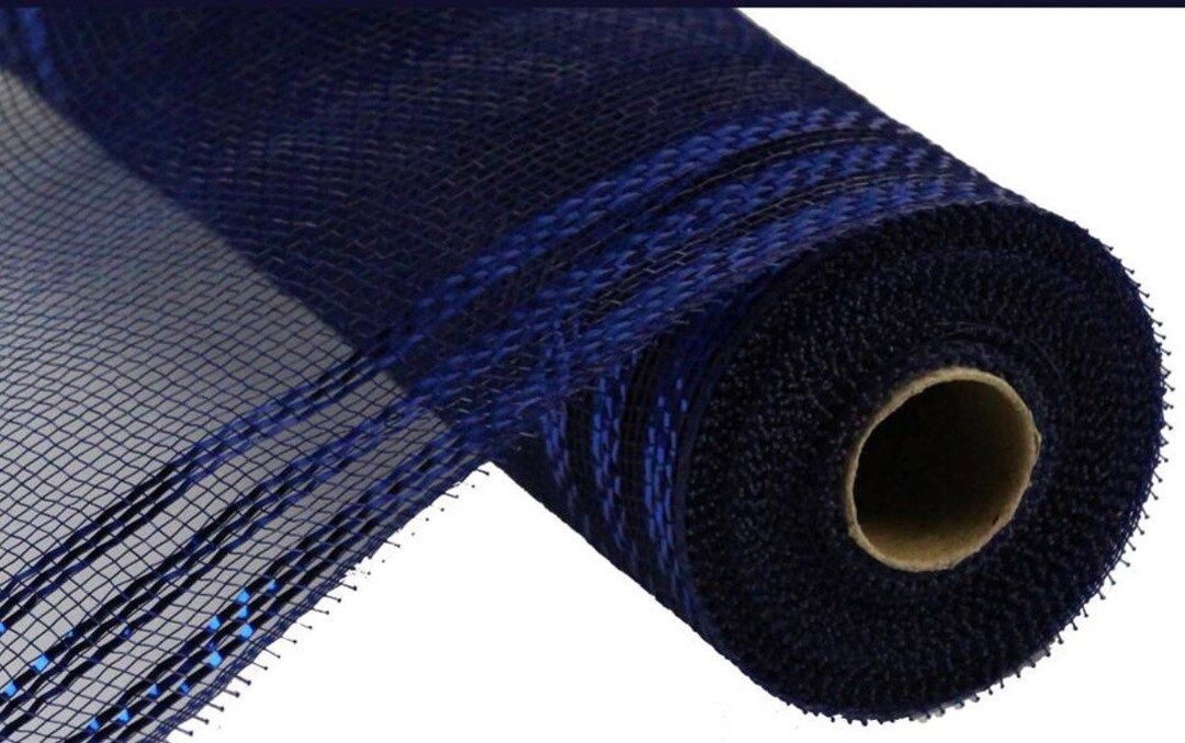 Navy With Royal Blue Foil Border Stripe Metallic Mesh, Blue Deco Mesh ...