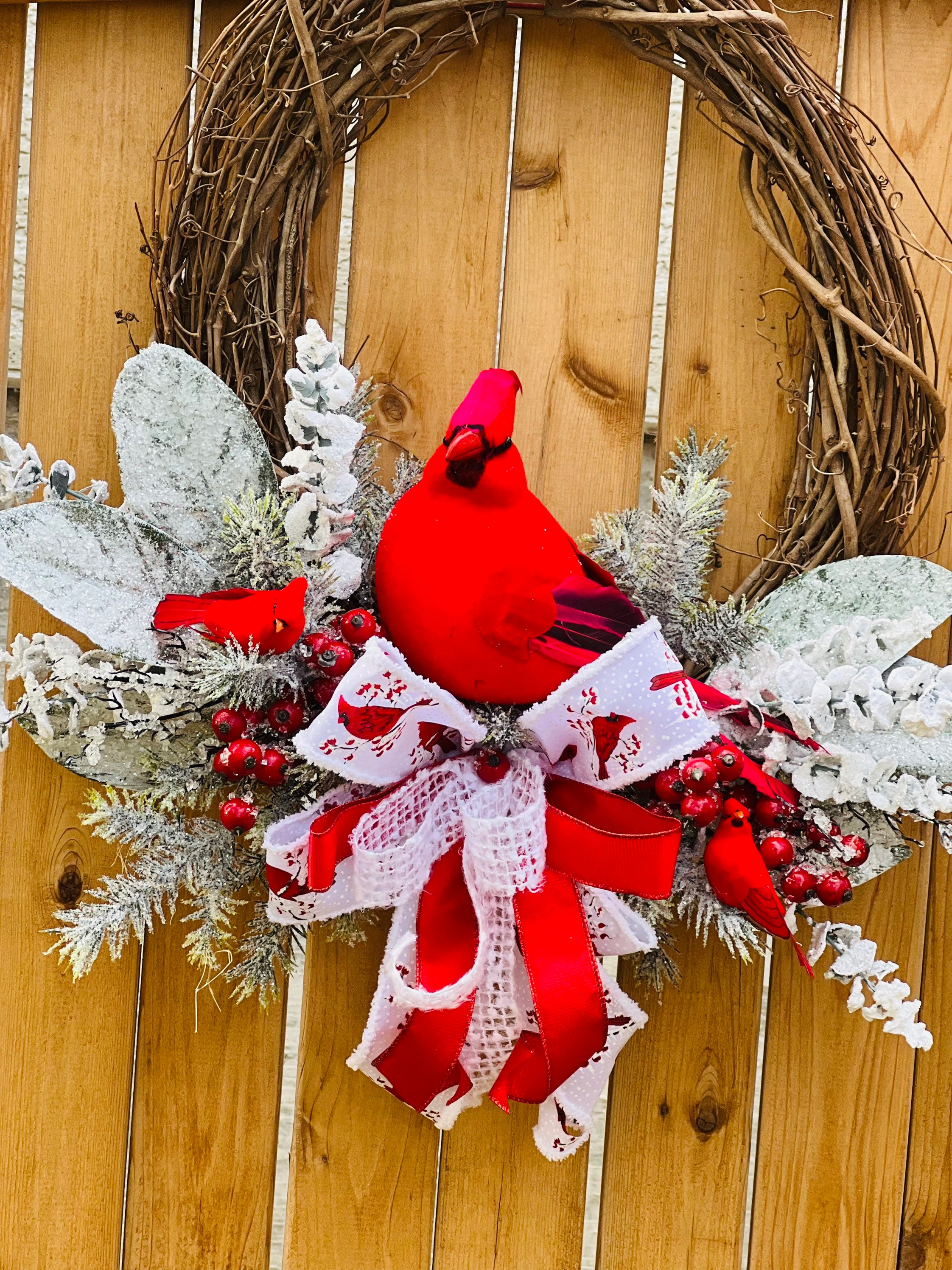 Cardinal Christmas Wreath Winter Cardinal Wreath Red Bird - Etsy