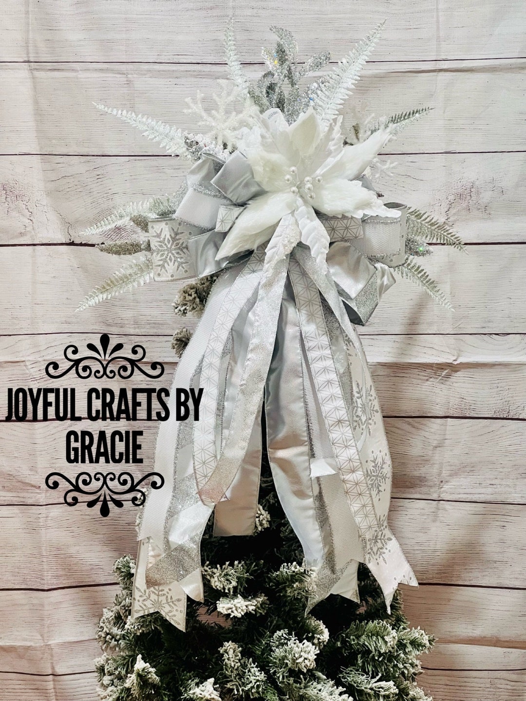 White and Silver Christmas Tree Topper, Winter Wonderland Tree Topper ...