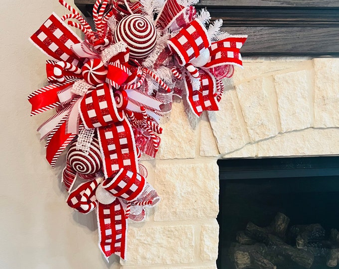 Peppermint Wreath Candy Cane Wreath Peppermint Swag For Mantle