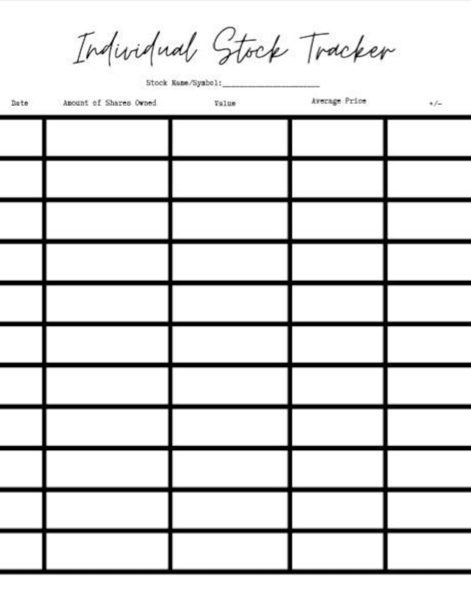 Individual Stock Tracker Printable Stock Tracker PDF | Etsy
