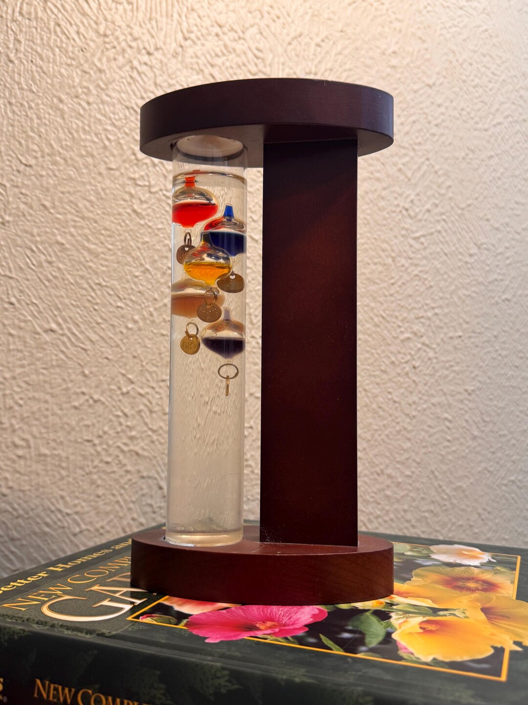 Galileo Thermometer With Wood Stand – Elegant Vintage Weather ...