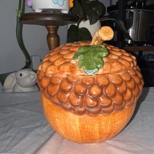 Vintage Acorn Hand-painted Ceramic Cookie Jar | Woodland Fall Decor ...