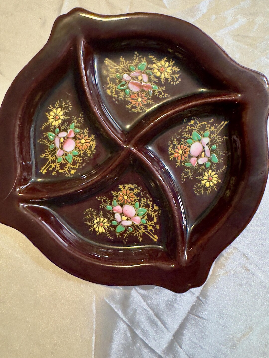 Vintage Japanese Ceramic Serving Tray: Hand-painted Floral Trinket Dish ...