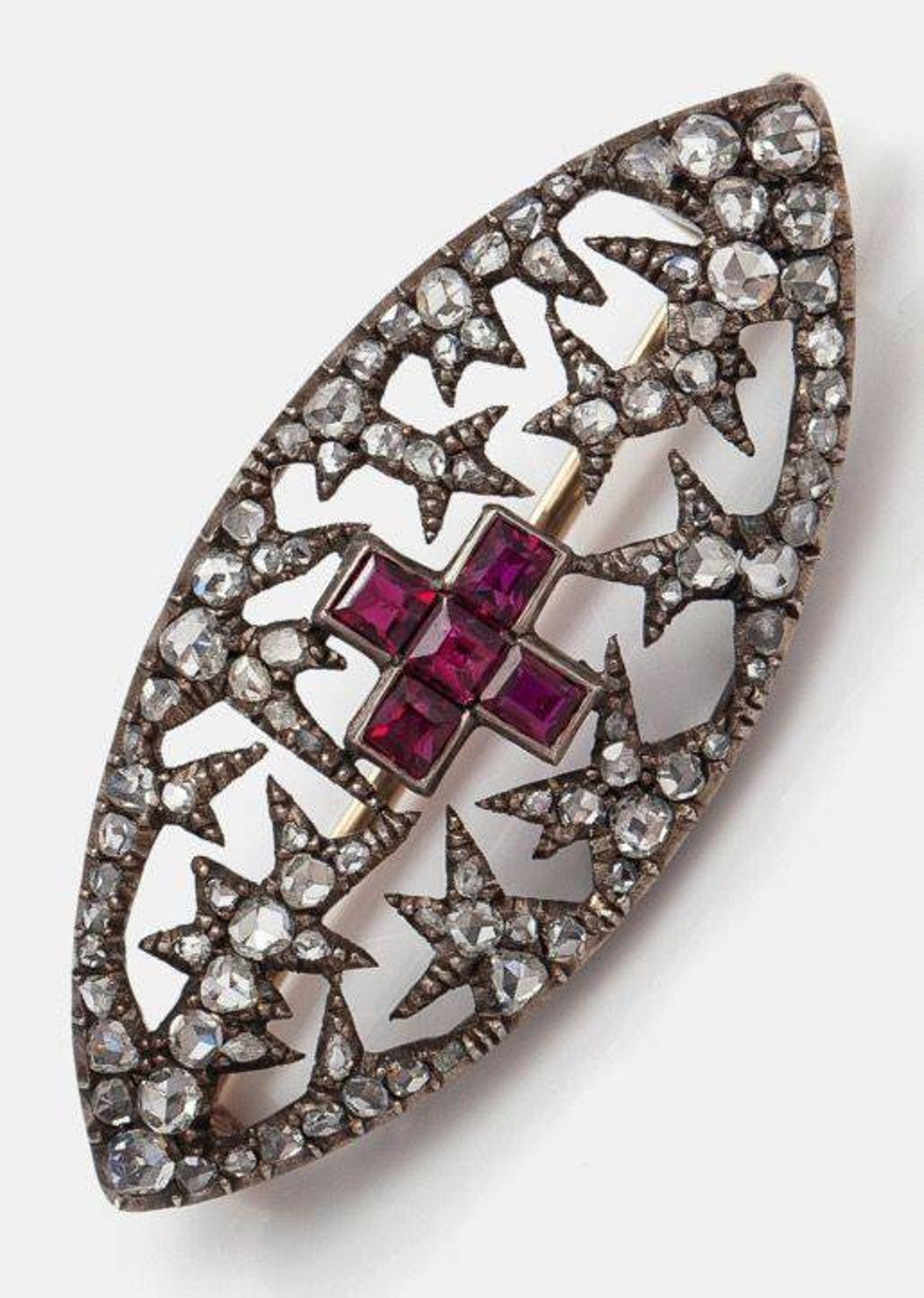 Antique Rose Cut Diamond Brooch Red Ruby Brooch 925 Sterling Silver ...