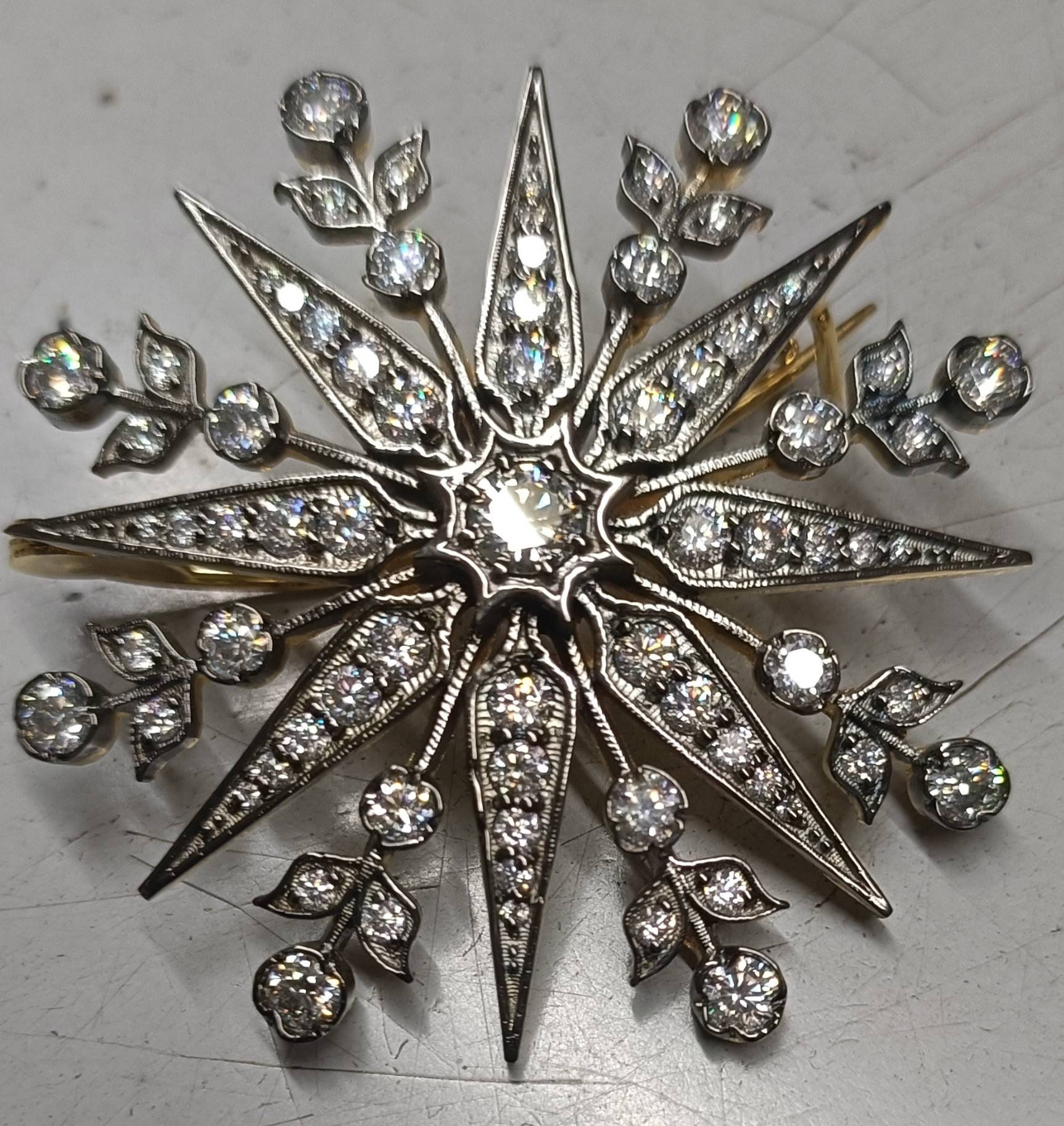 Antique Moissanite Diamond Star Brooch, Sterling Silver 925 . - Etsy
