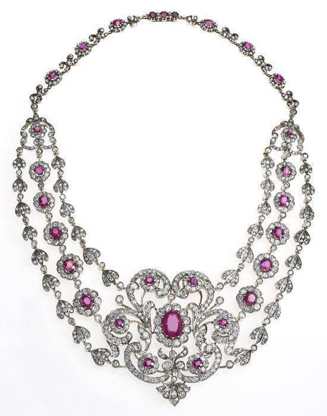 Antique Rose Cut Diamond/ Royal Ruby Necklace in Silver Purity - Etsy