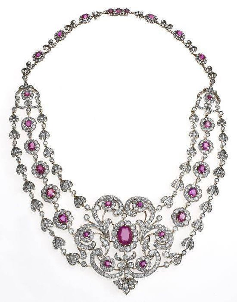 Antique Diamond/ Royal Ruby Necklace Silver Purity 92.5 ,handmade ...