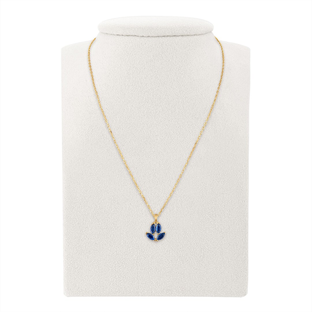Blue Flower Sapphire Charm Gold Necklace - Etsy