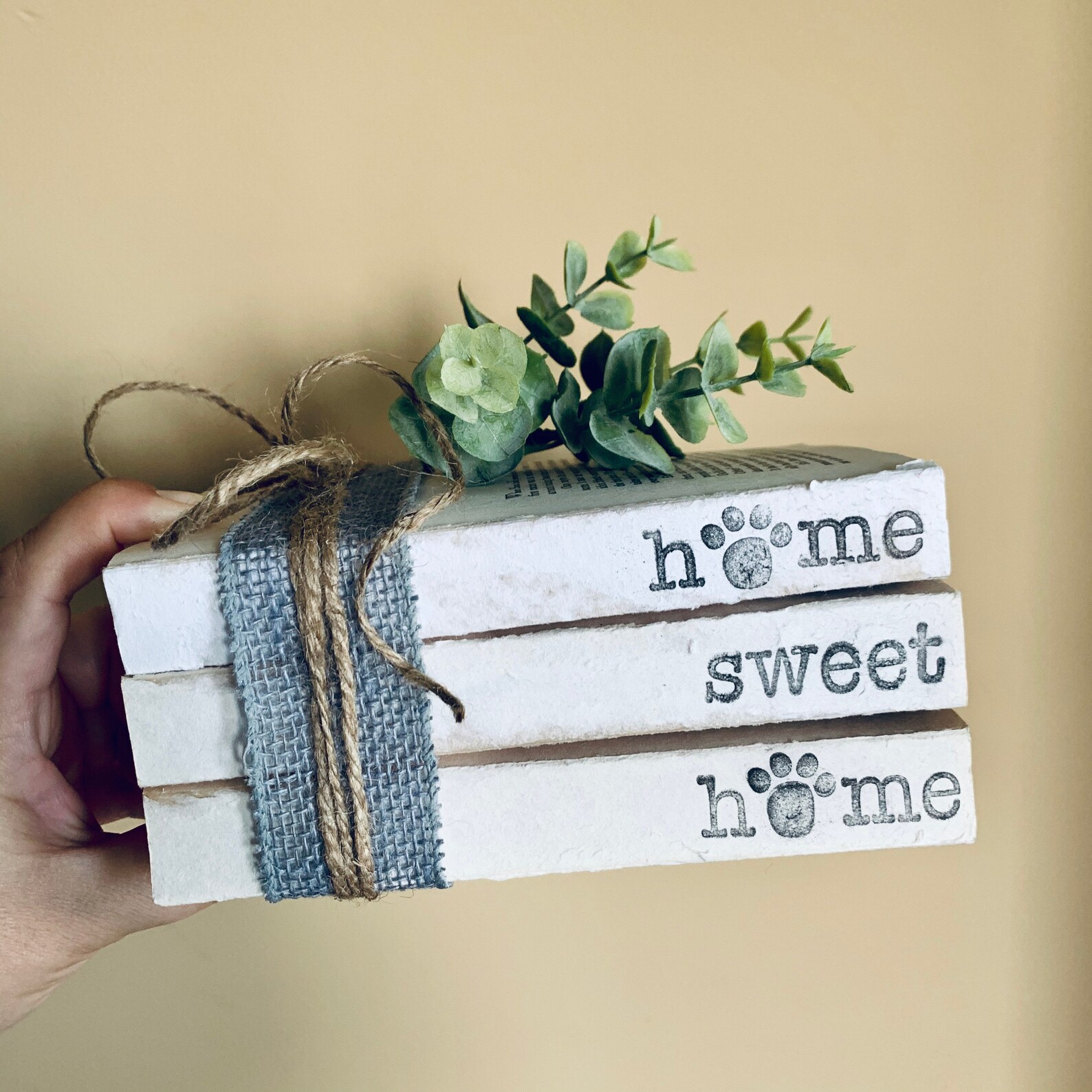 Hand Stamped Book Stack Home Sweet Home | Etsy