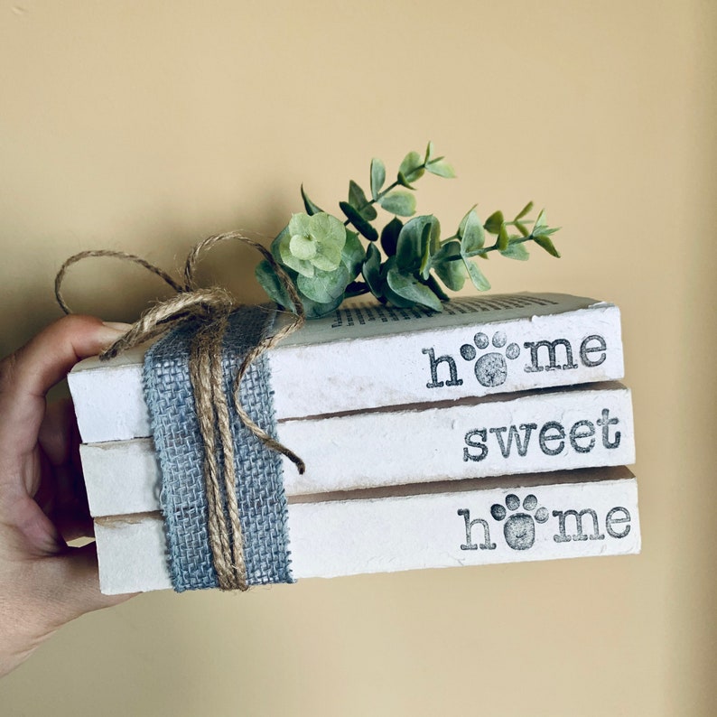 Hand Stamped Book Stack Home Sweet Home | Etsy